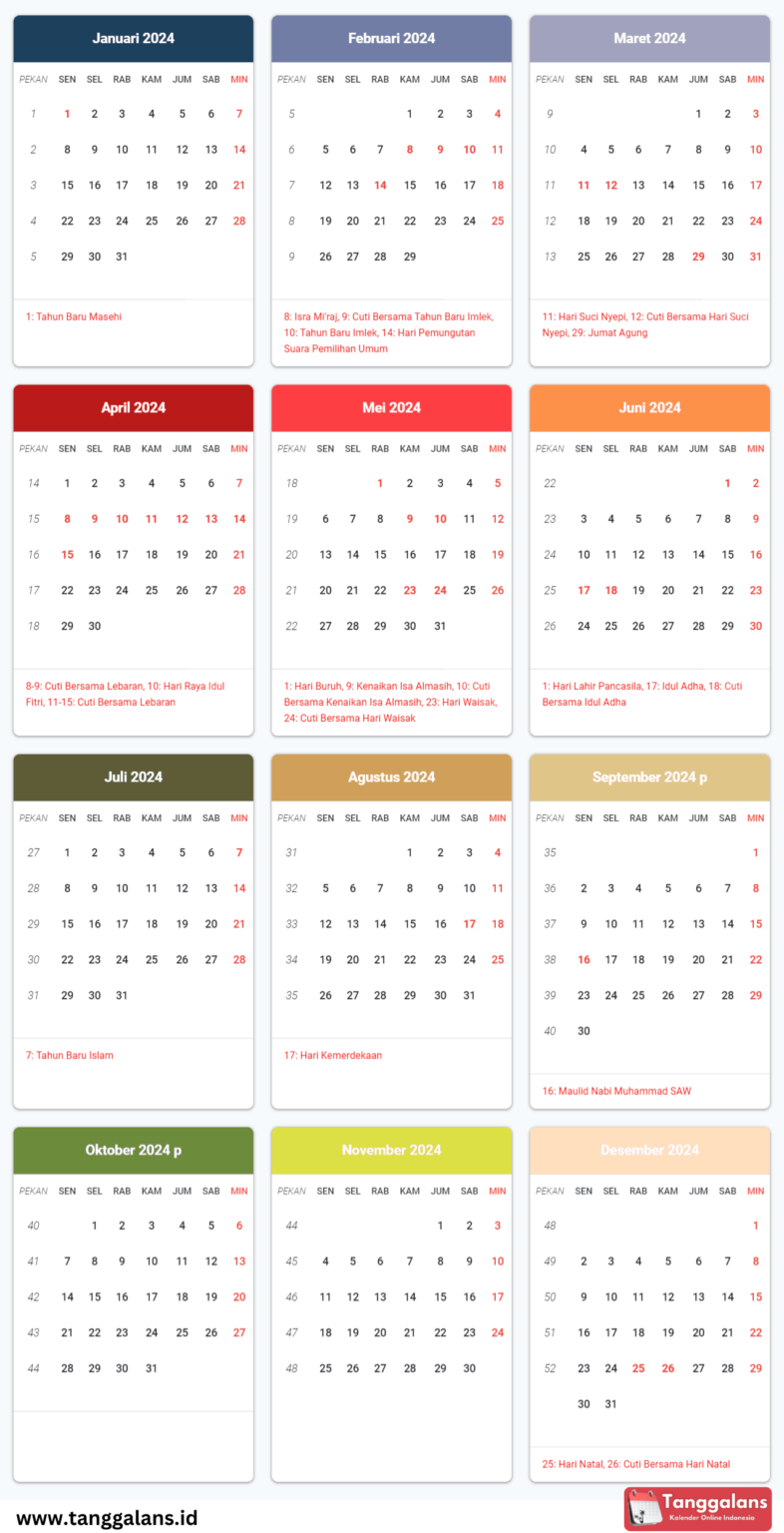 Kalender 2024 - Kalender Lengkap dengan Tanggal Merah